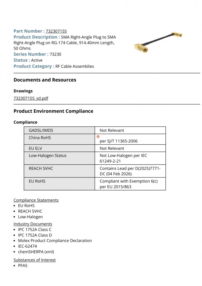 MOLEX 732307155 technical drawing, page 1