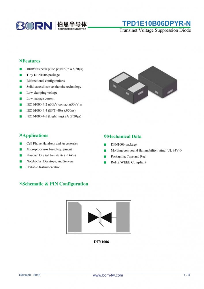 TPD1E10B06DPYR-N datasheet page 1