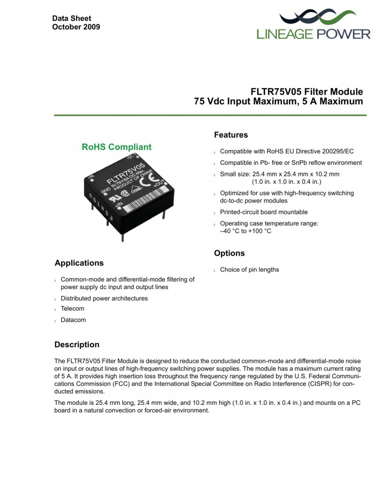 FLTR75V05Z datasheet page 1