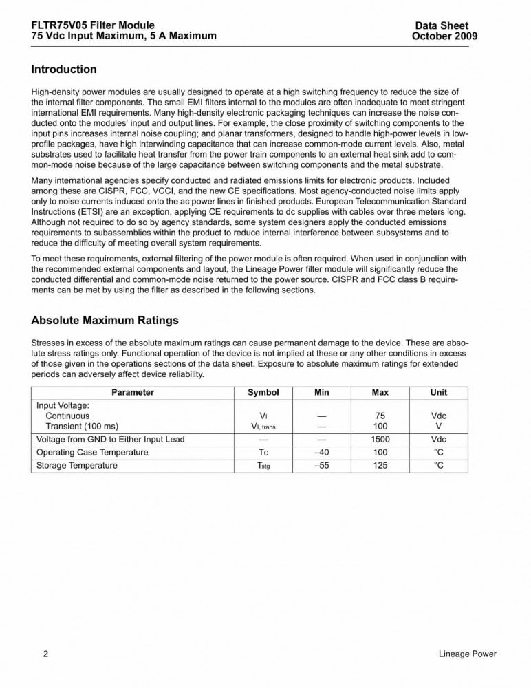 FLTR75V05Z datasheet page 2