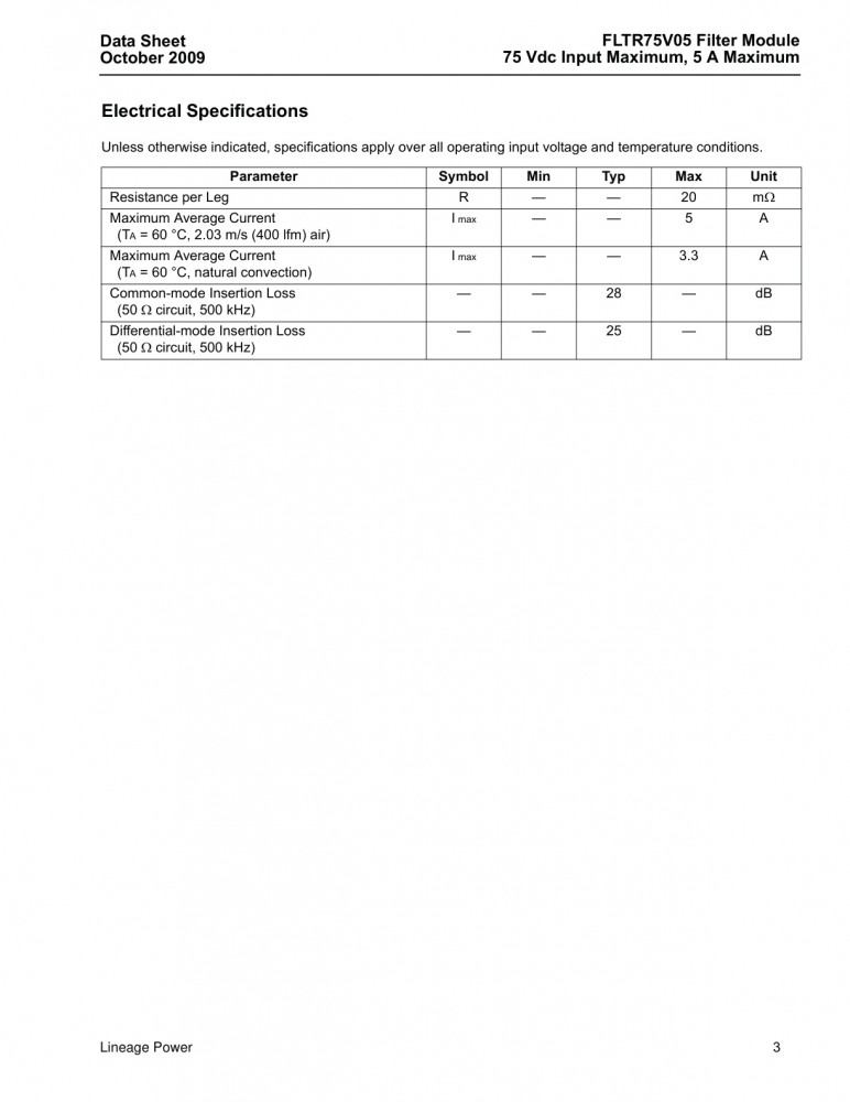 FLTR75V05Z datasheet page 3