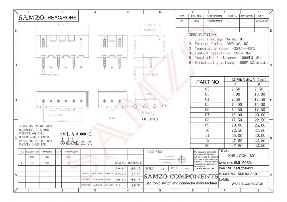 SAMZO 5MLAA050 technical drawing