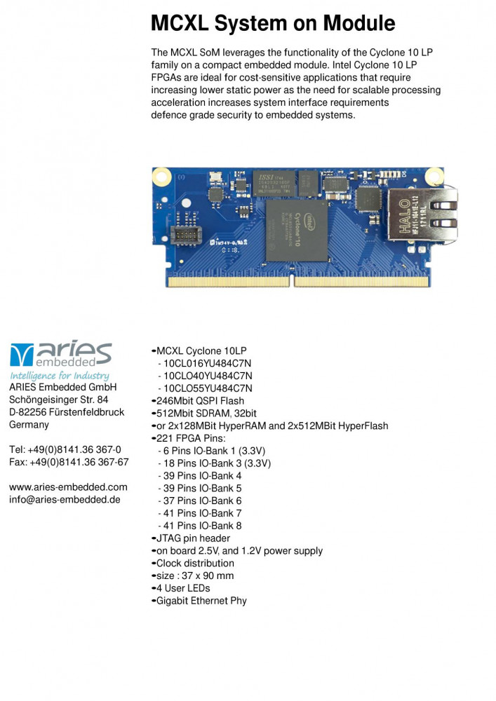 MCXL system-on-module documentation page