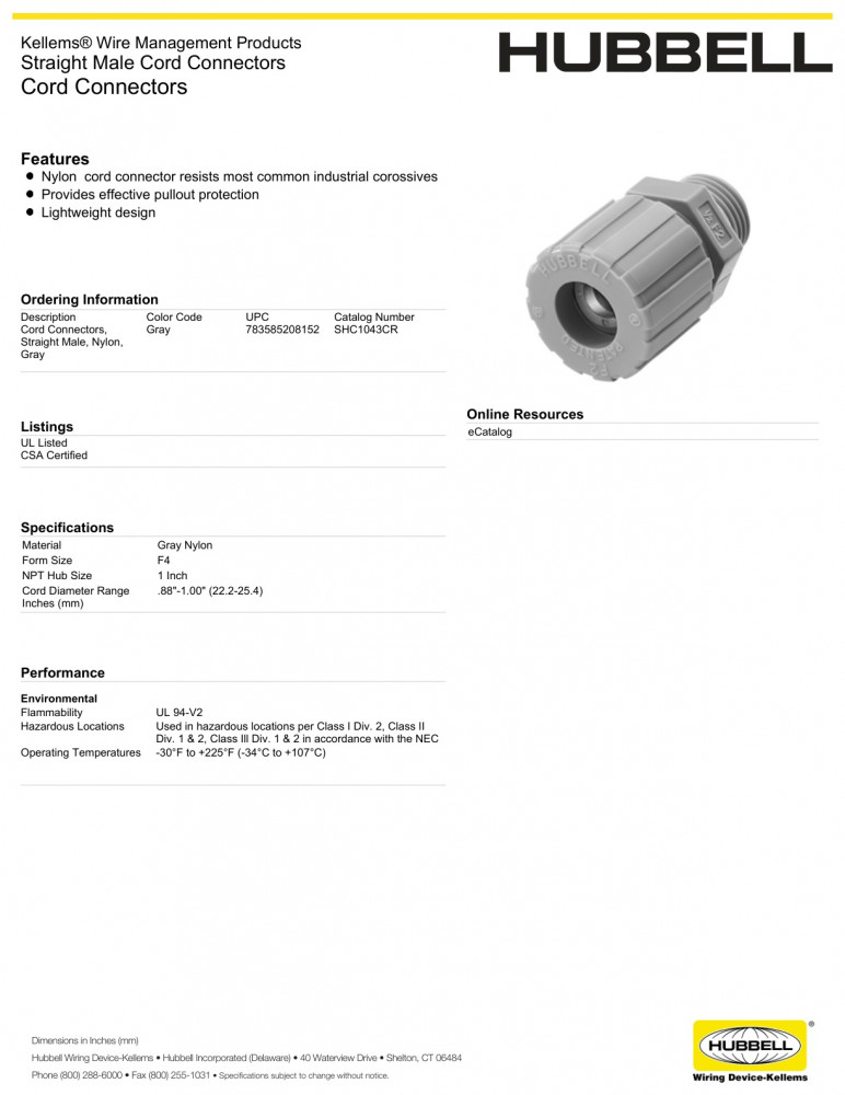 SHC1043CR product documentation image