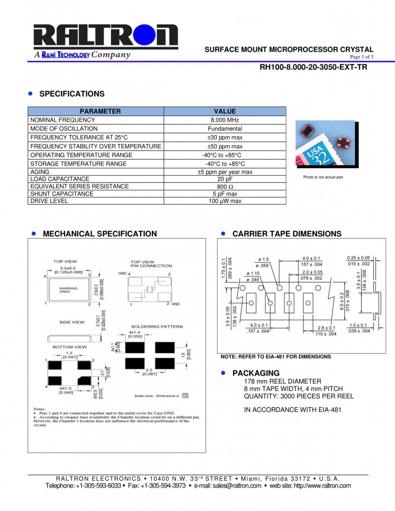 RH100-8.000-20-3050-EXT-TR datasheet page 1