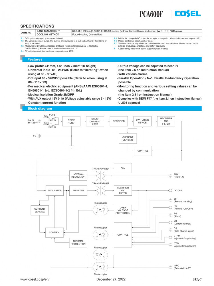Cosel PCA series technical document page 7
