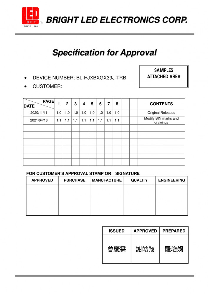 BL-HJXBXGX39J-TRB specification page 1