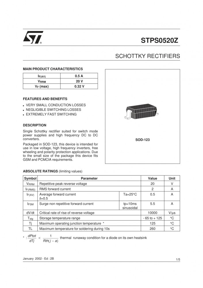 STPS0520Z datasheet page 1