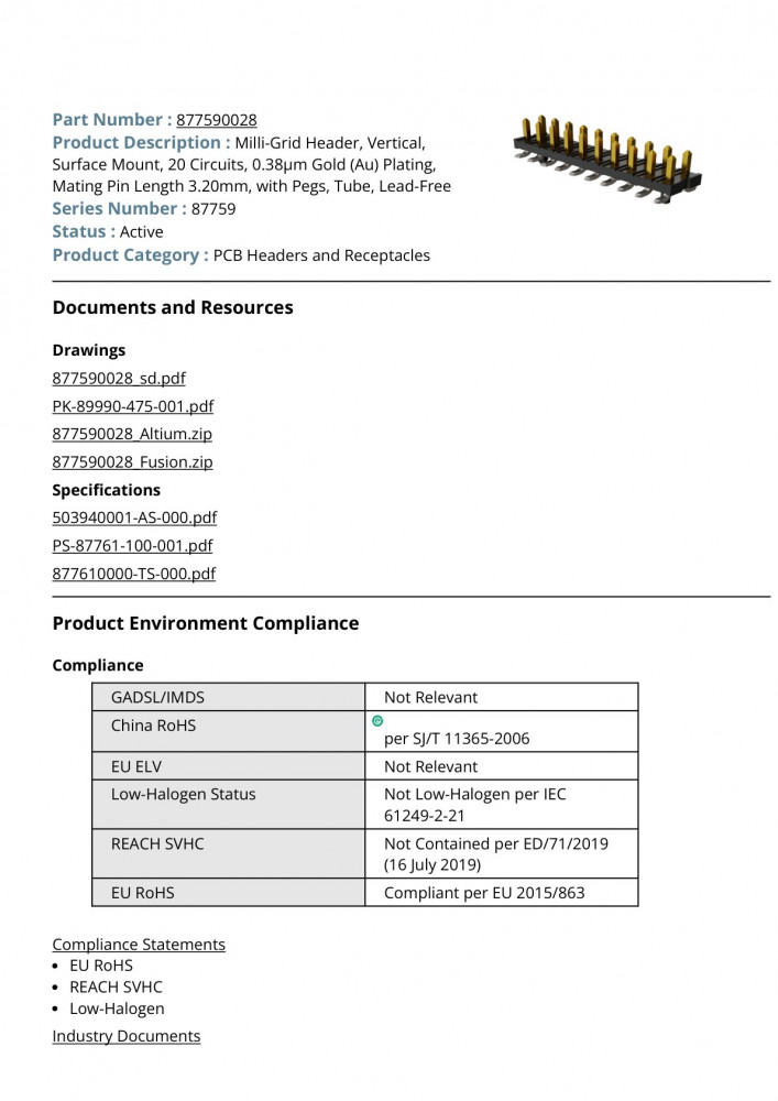MOLEX 877590028 technical document page 1