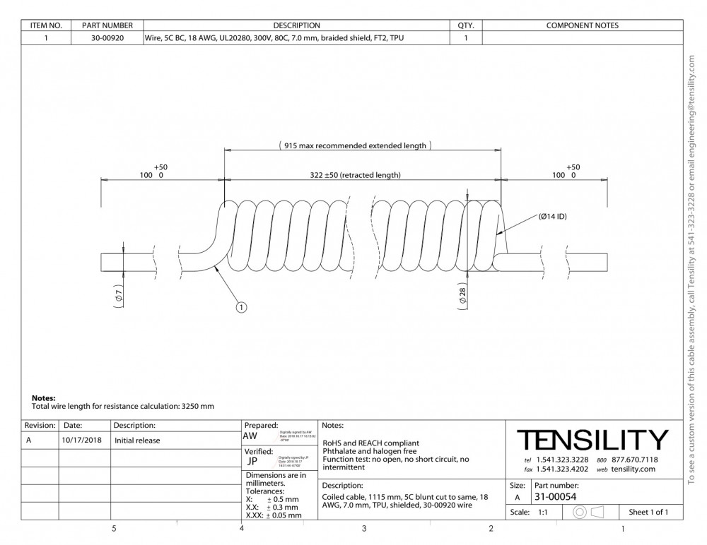 Tensility International product drawing for model 31-00054