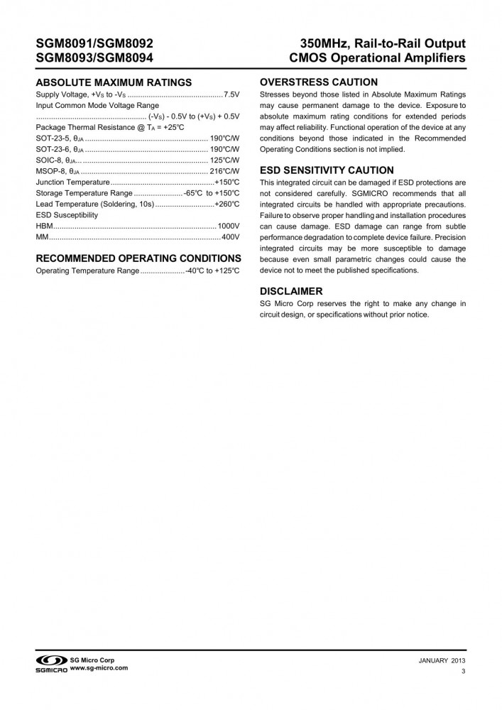 SGM8094 datasheet page 3
