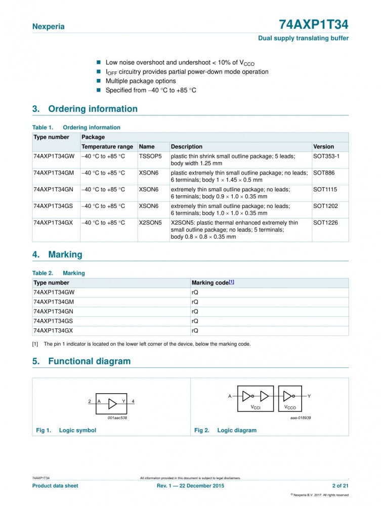 74AXP1T34GW datasheet page 2