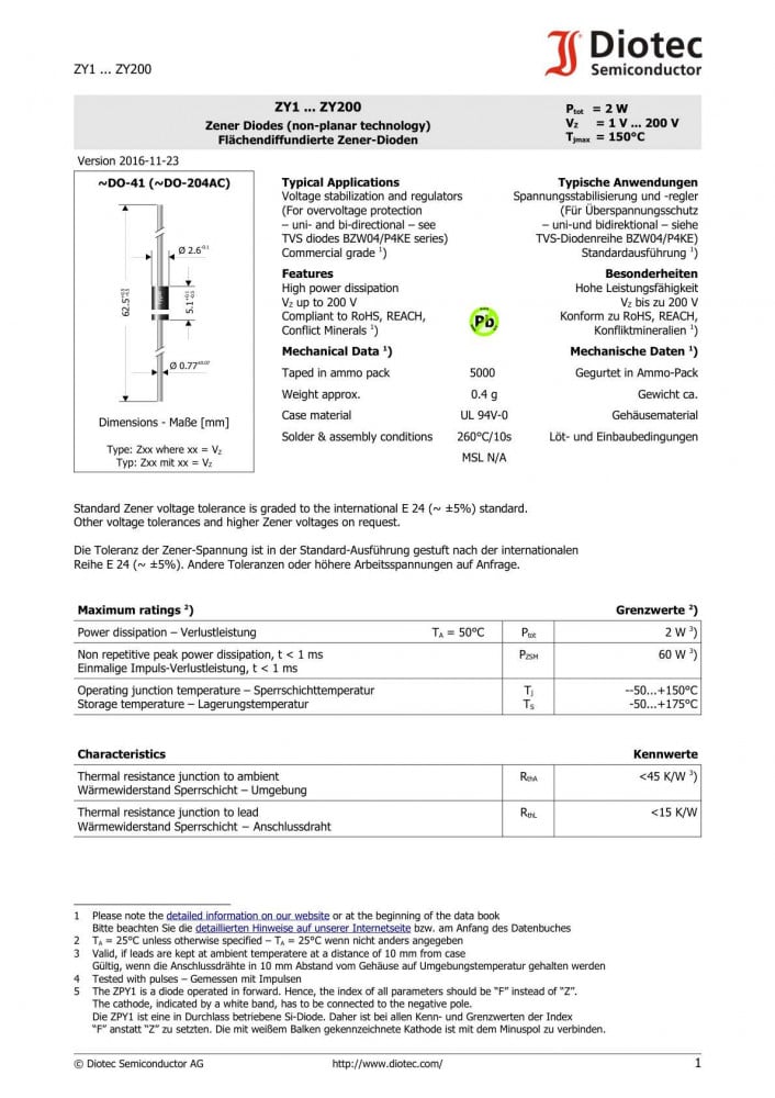 DIOTEC ZY series datasheet page 1