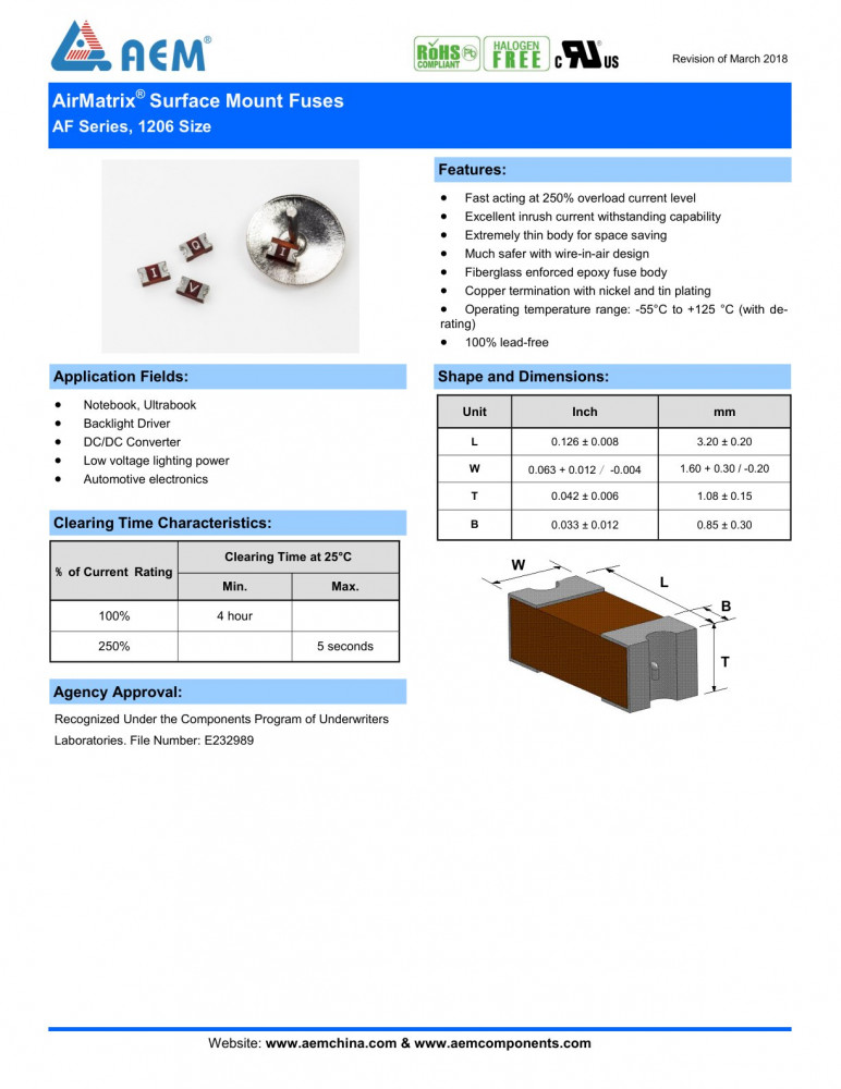 AEM AF Series datasheet page 1