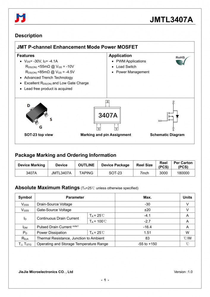 JMTL3407A datasheet page 1