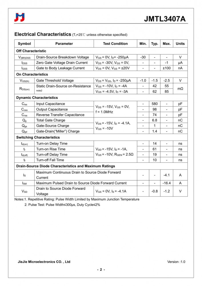 JMTL3407A datasheet page 2