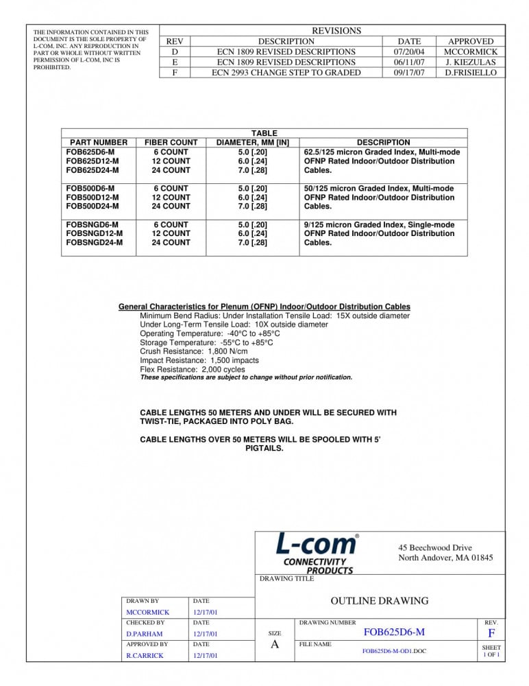 L-com FOB500D12-M technical drawing page