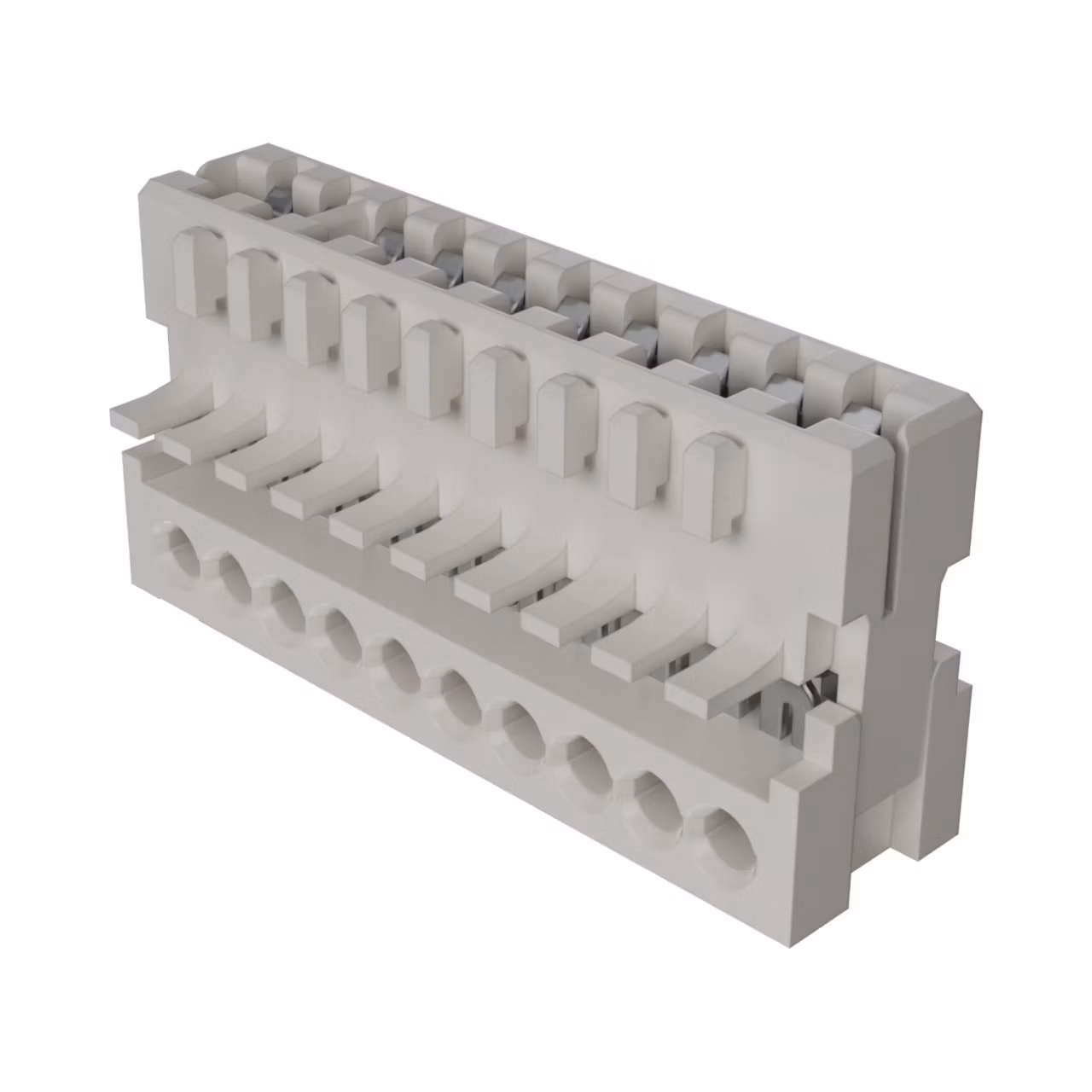 Appli-Mate RAST 2.5 IDT Housing, 2.50mm Pitch, Female, 10 Circuits, Beaded Terminal, Position Keys A & K Removed, Slotted Endwalls, Polarizing Rib Between Circuits 2 & 3 for sale