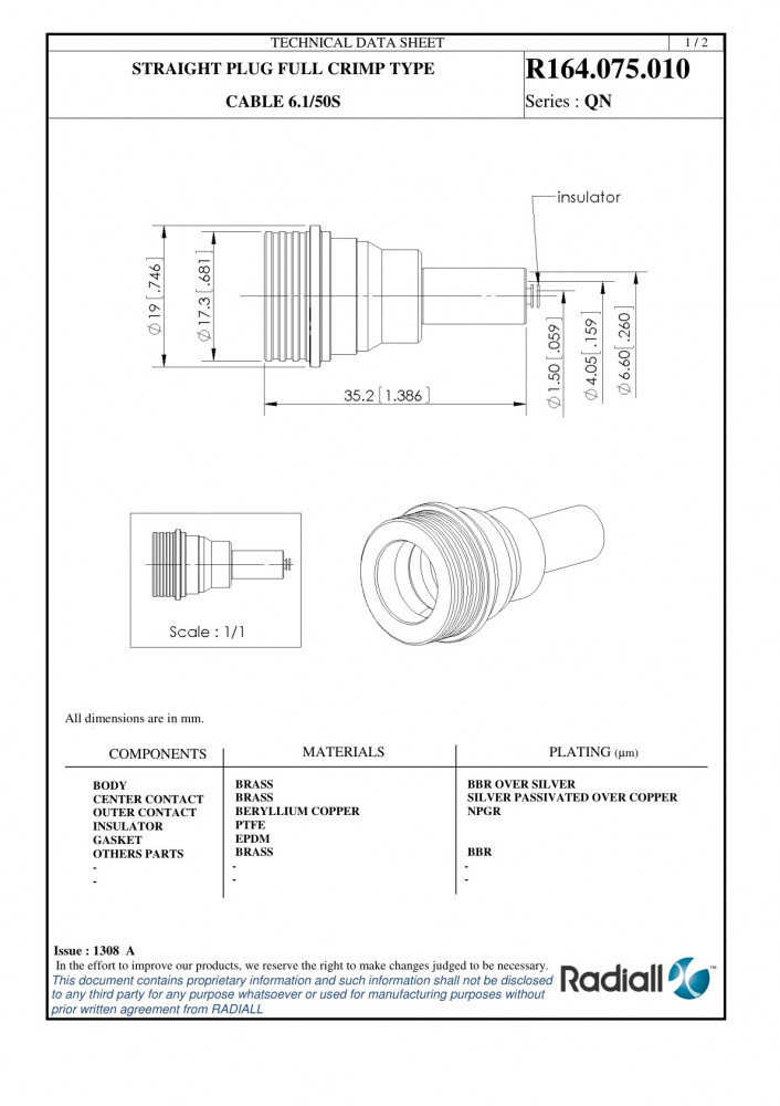 Radiall R164075010 product datasheet page 1