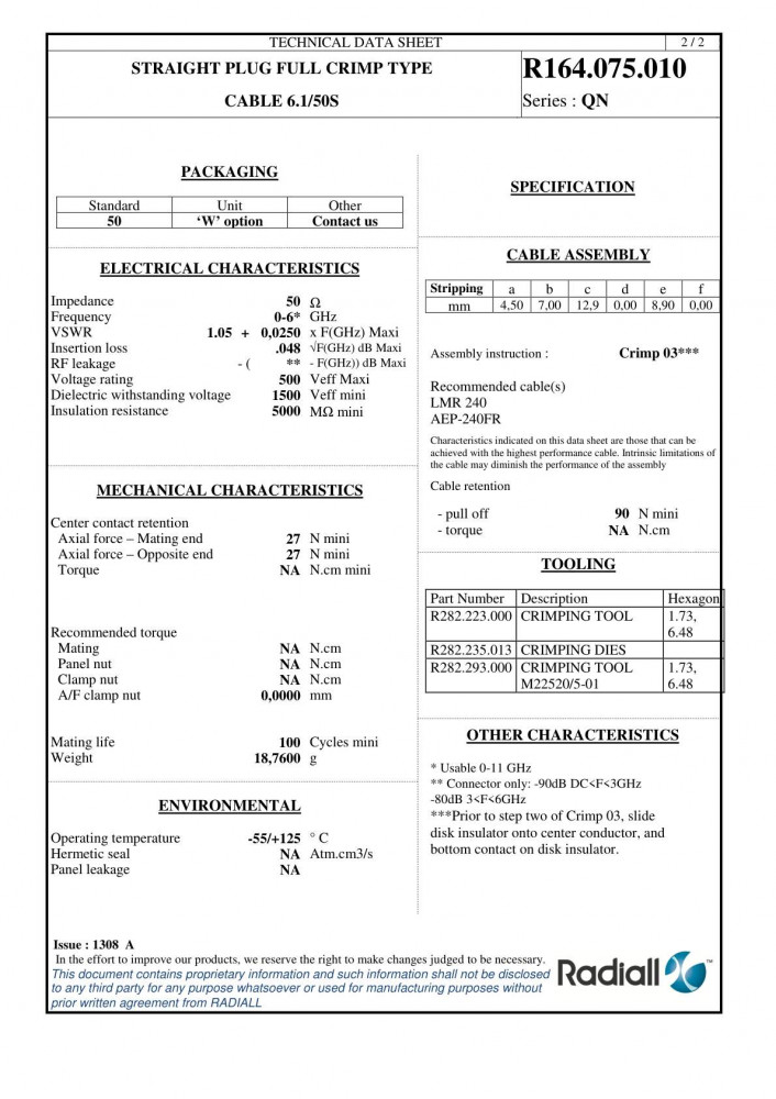 Radiall R164075010 product datasheet page 2