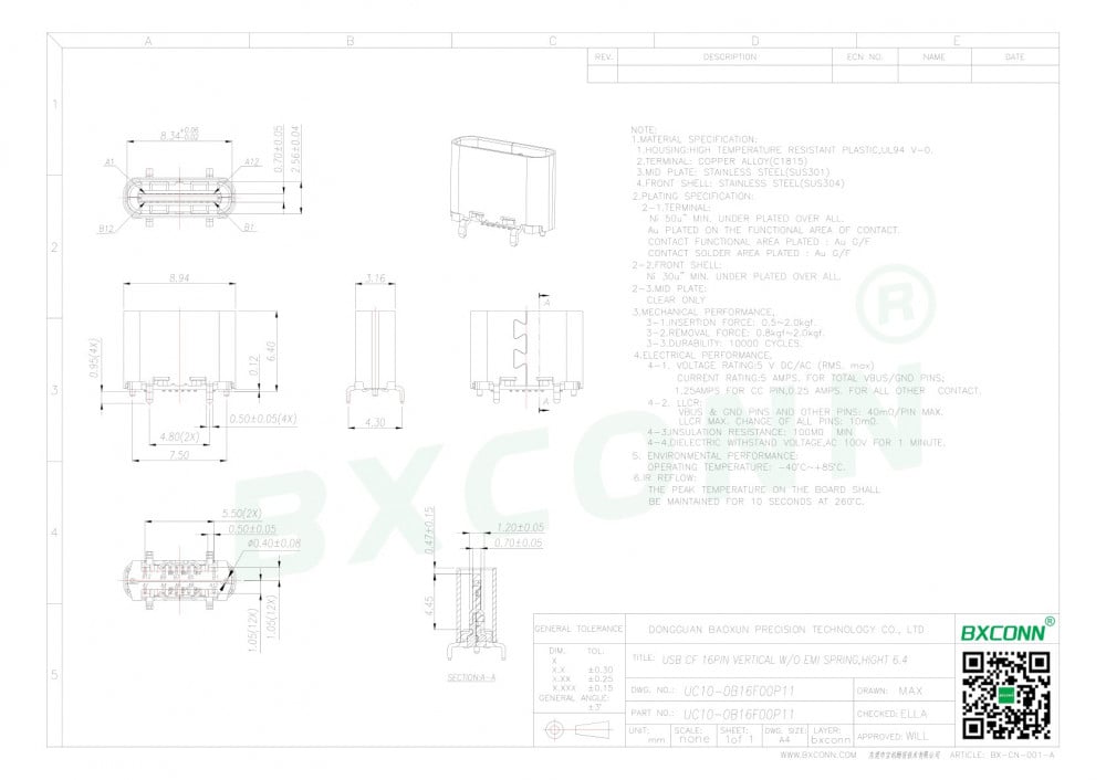 BXCONN UC10-0B16F00P11 technical drawing page 1