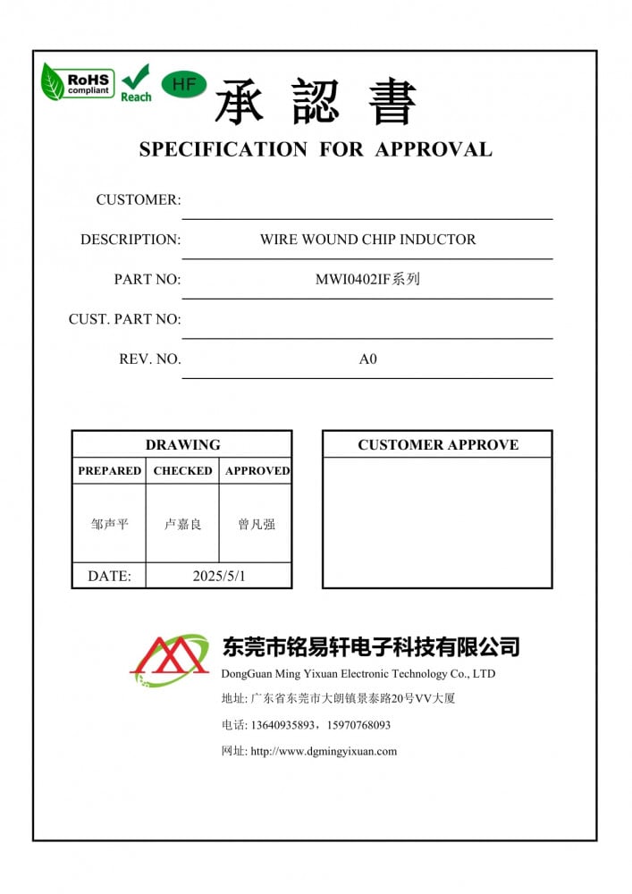 MWI0402IF specification page 1