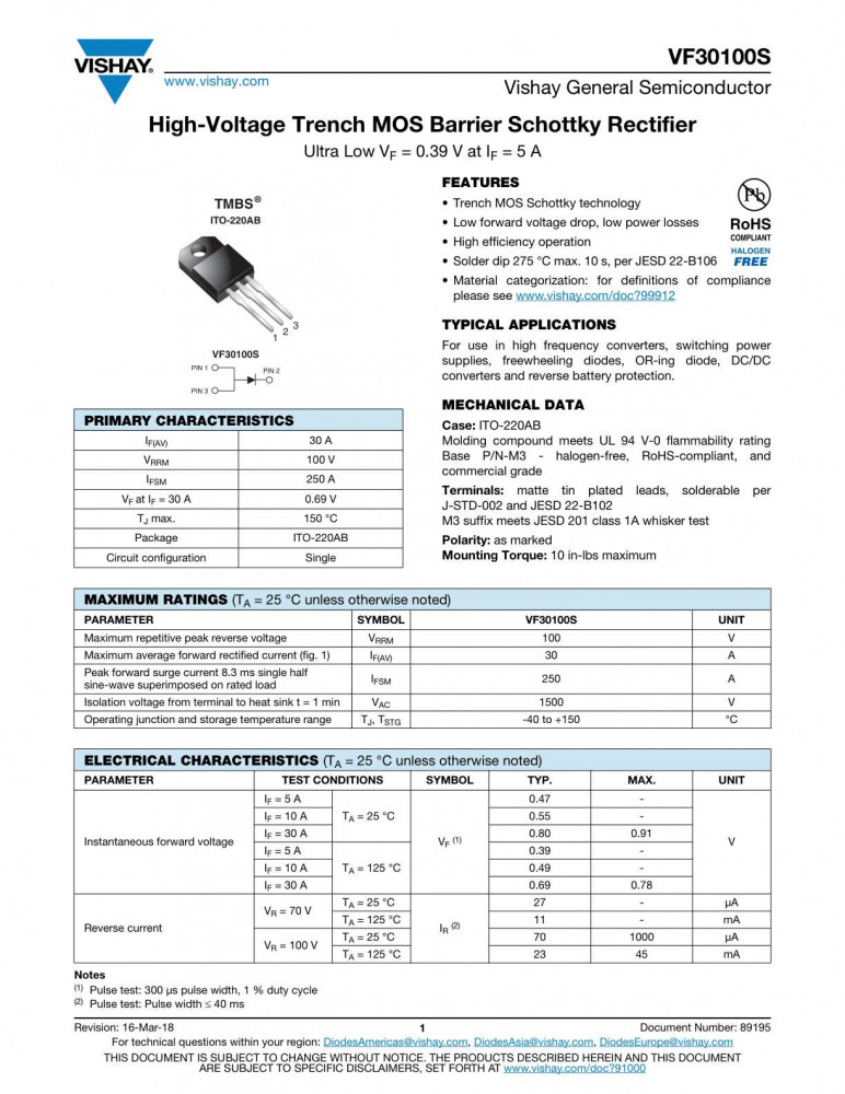 VF30100S-M3/4W datasheet page 1