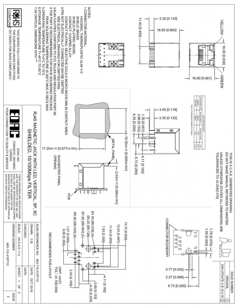 EDAC A63-113-413P112 technical drawing page 1