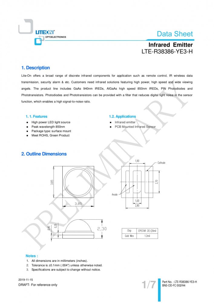 LTE-R38386-YE3-H datasheet page 1