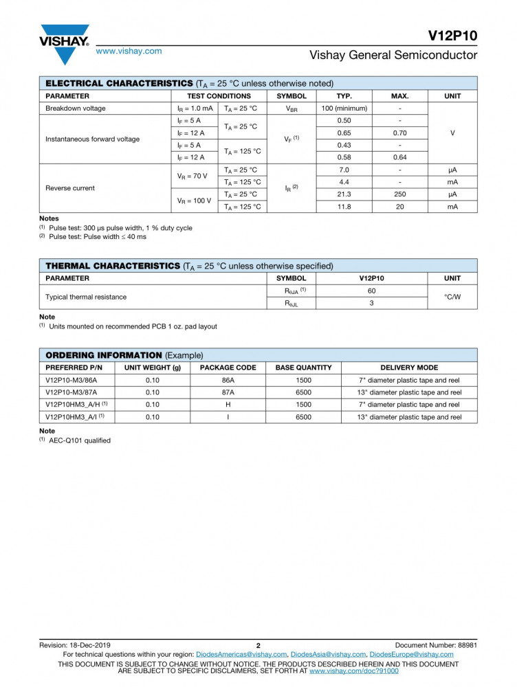 Vishay V12P10 datasheet page 2