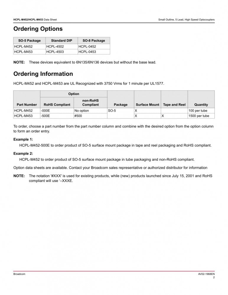 HCPL-M453-500E datasheet page 2