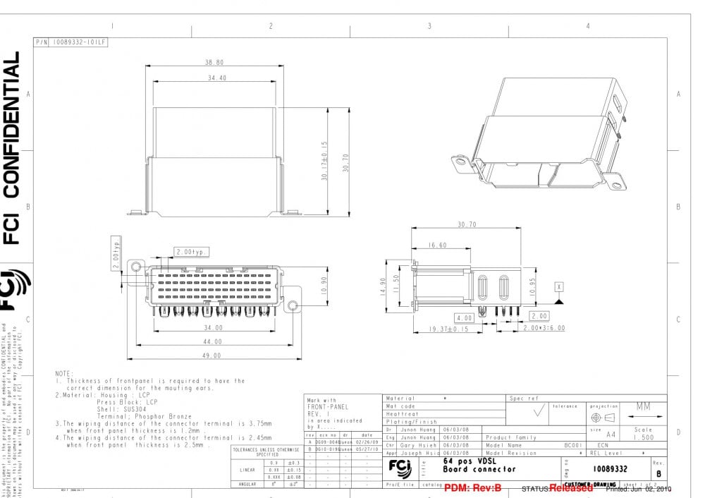 Amphenol 10089332 drawing sheet 1