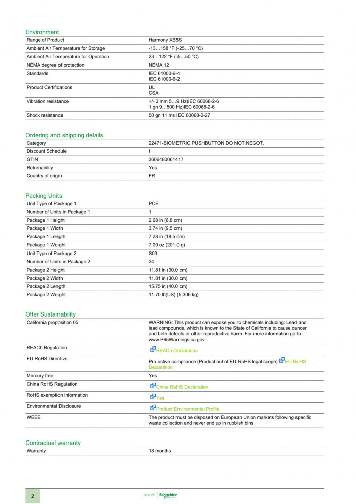XB5S2B2L2 technical document page 2