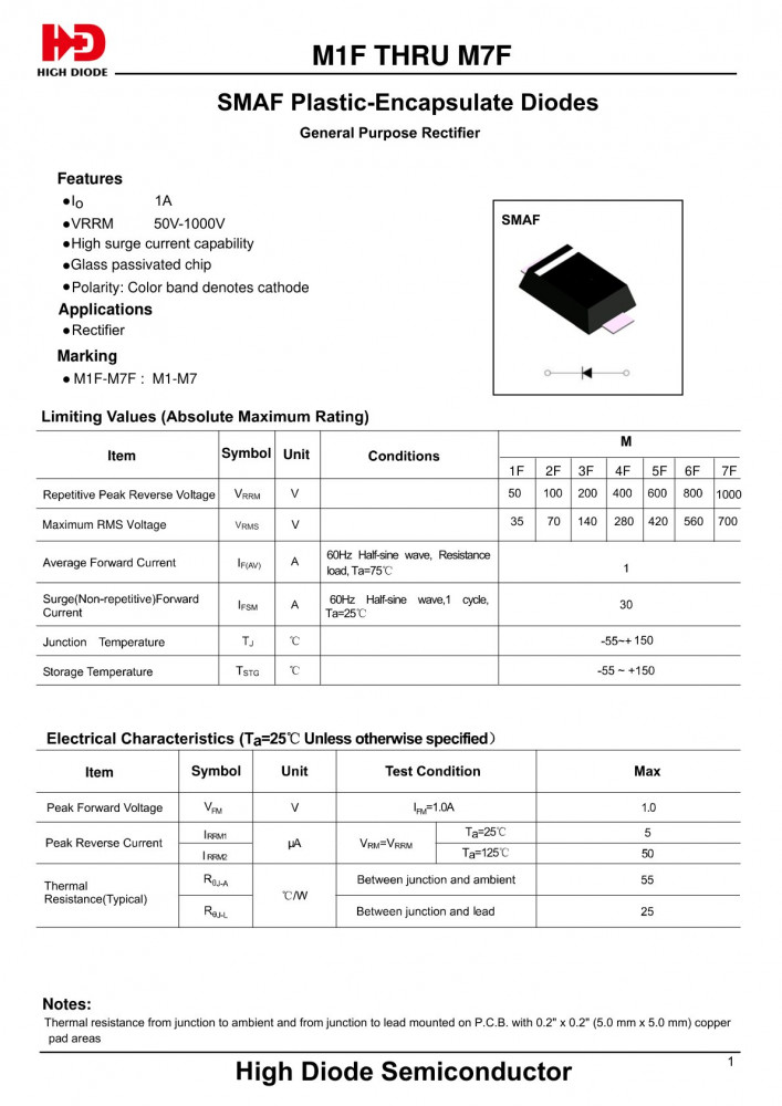 High Diode M7F datasheet page 1