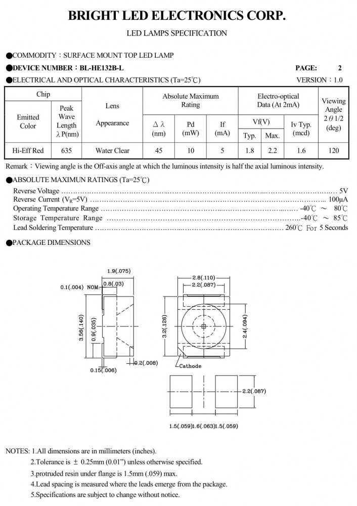 BL-HE132B-L-TRB specification page 1