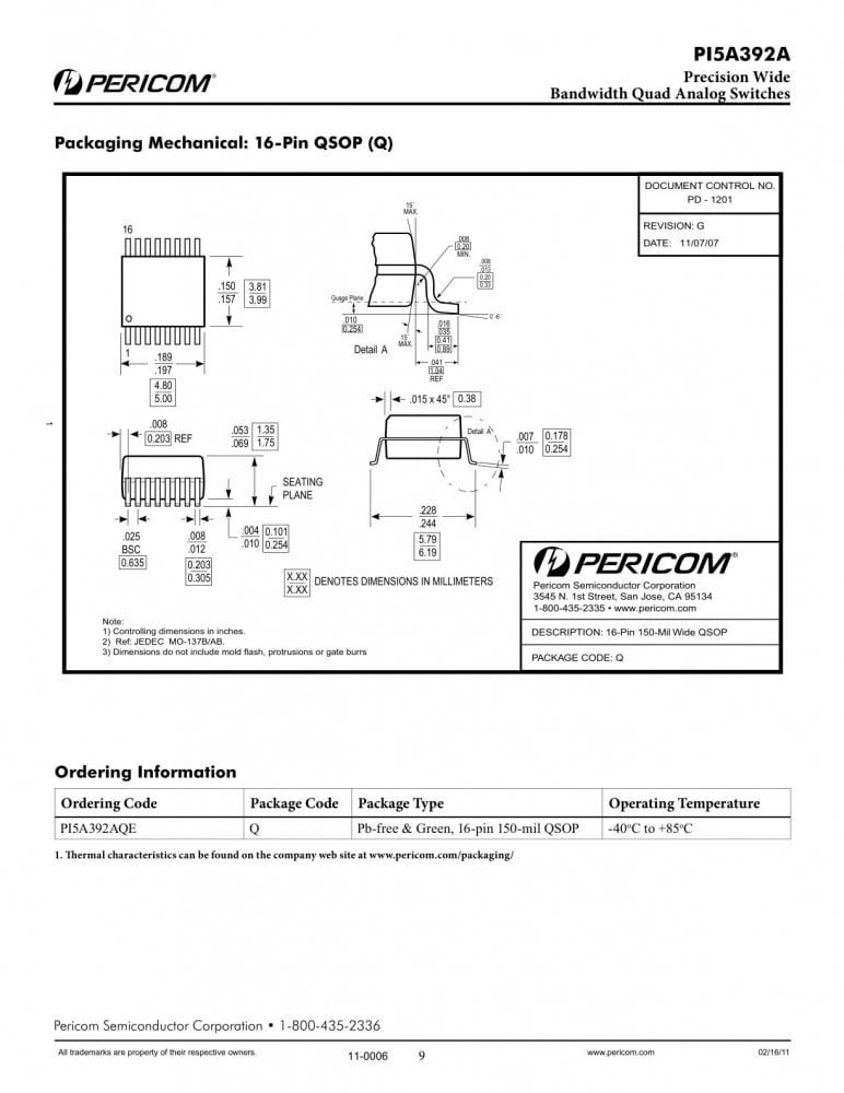 PI5A392AQEX datasheet page 9