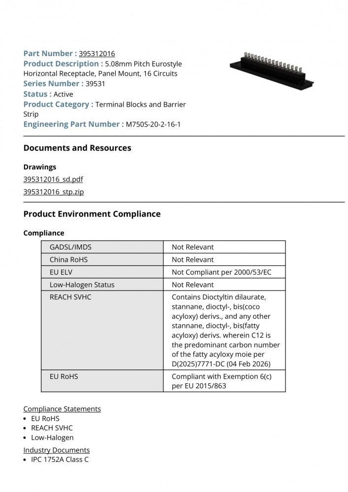 MOLEX 395312016 technical drawing page 1