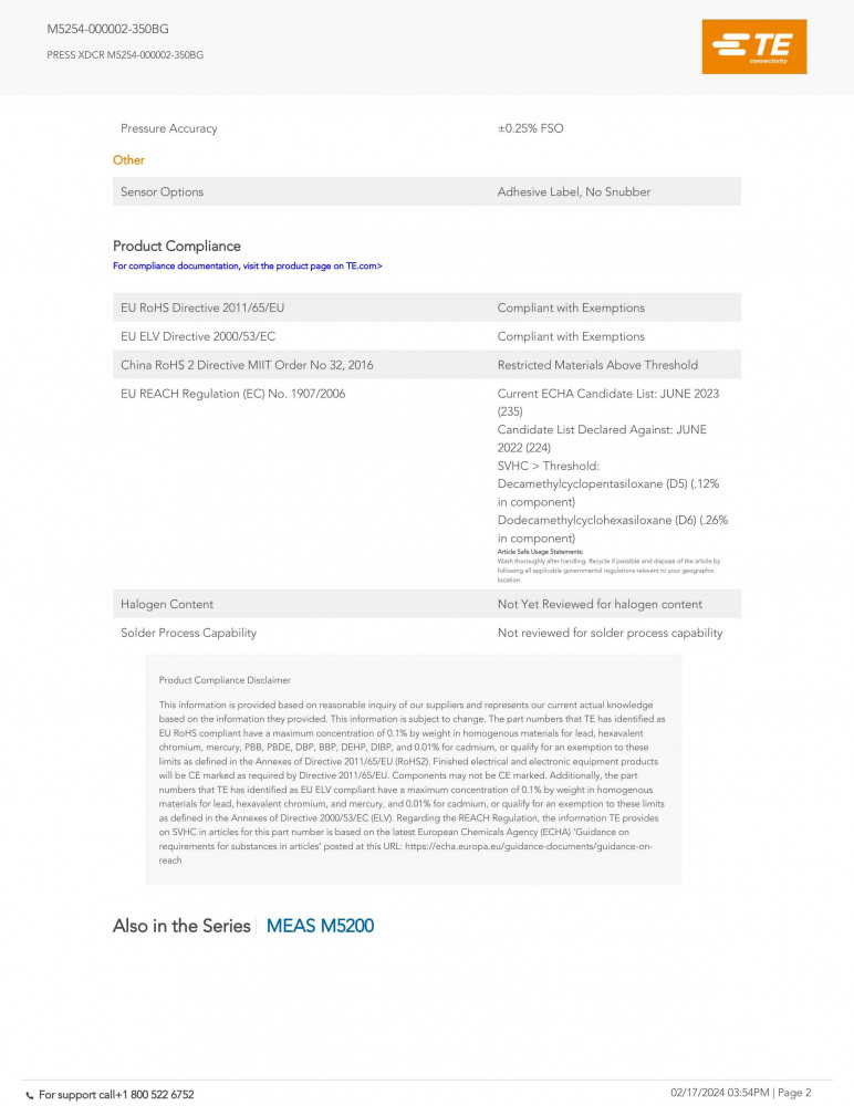 M5254-000002-350BG technical document page 2