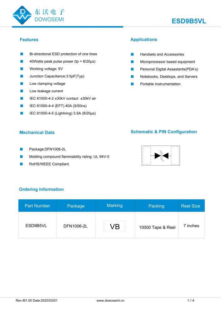 ESD9B5VL datasheet page 1