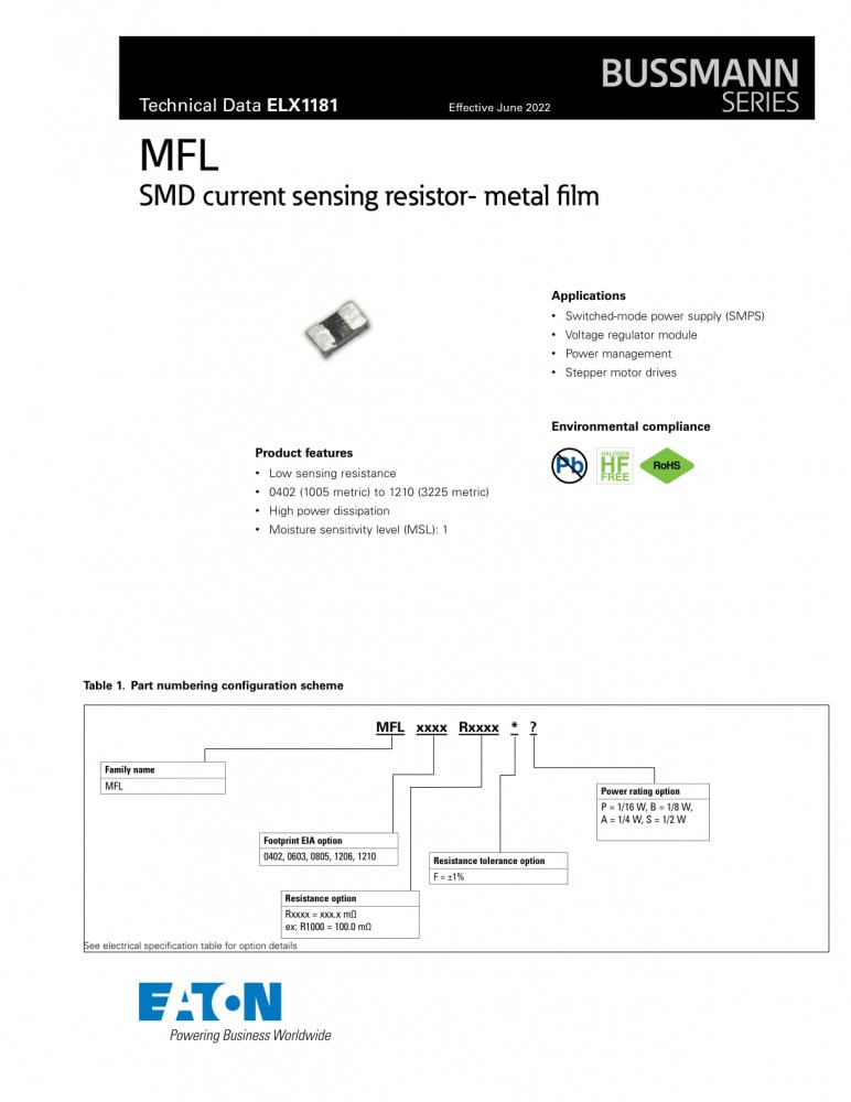 EATON MFL datasheet page 1