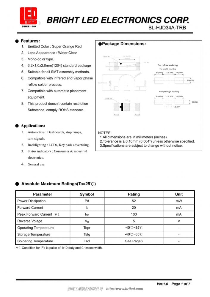 BL-HJD34A-TRB datasheet page 1