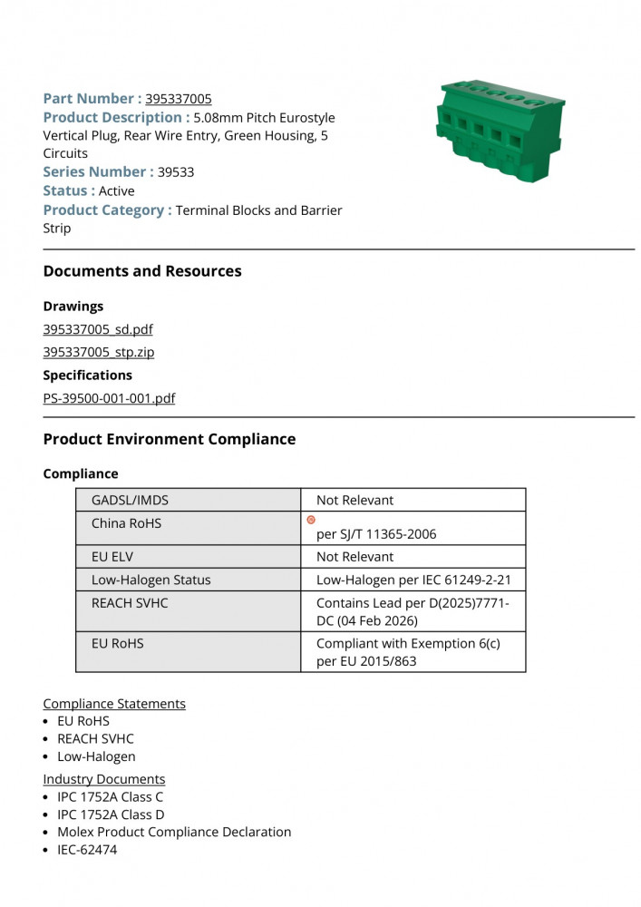 ESE Eurostyle terminal blocks product specification, page 1
