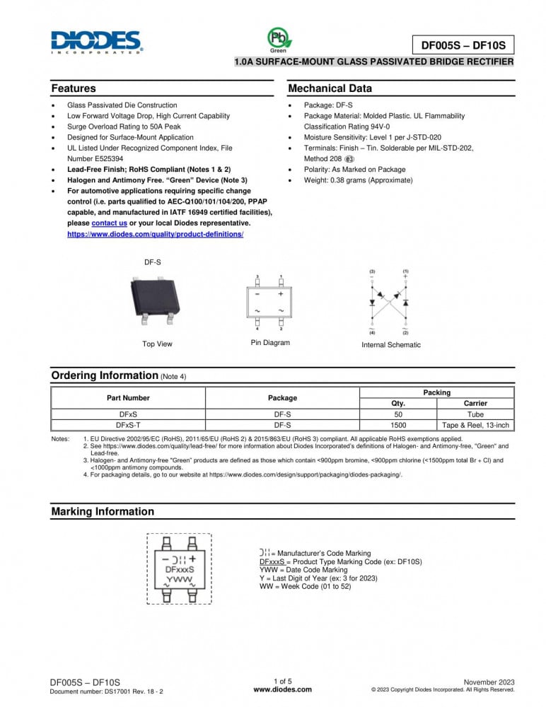 DF005S datasheet page 1