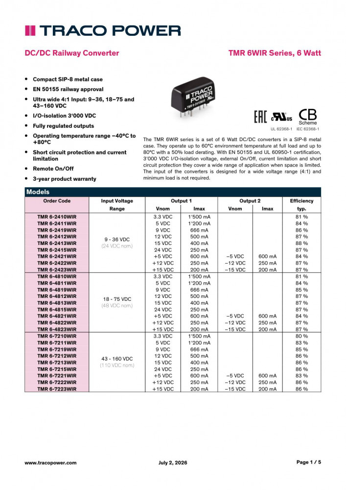 TMR 6-7219WIR technical document page 1