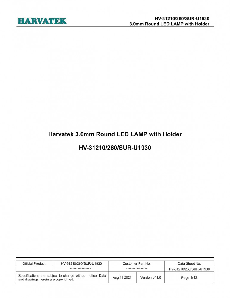 HV-31210/260/SUR-U1930 datasheet page 1