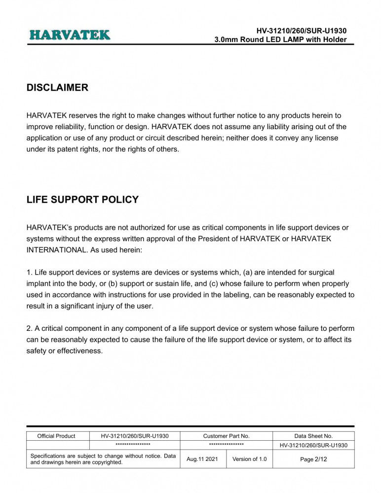 HV-31210/260/SUR-U1930 datasheet page 2