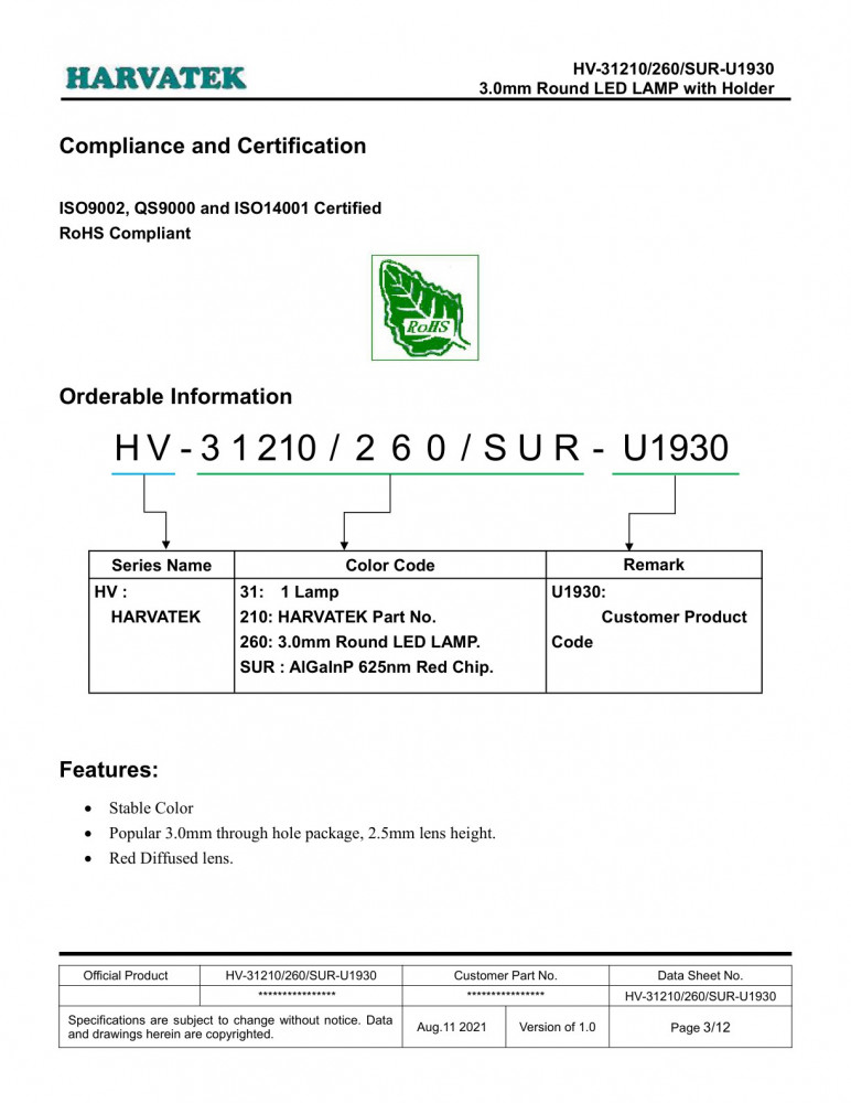 HV-31210/260/SUR-U1930 datasheet page 3