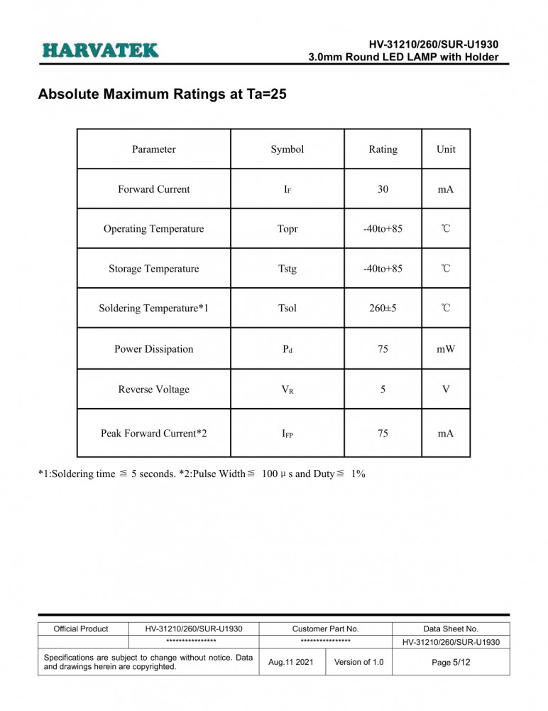 HV-31210/260/SUR-U1930 datasheet page 5