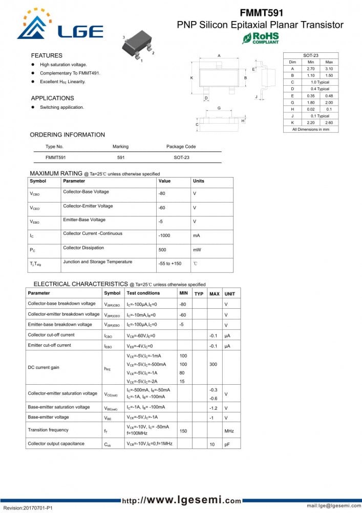 FMMT591 datasheet page 1
