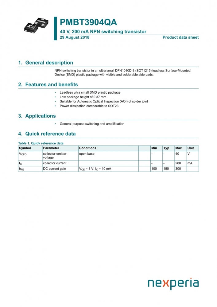 PMBT3904QAZ datasheet page 1